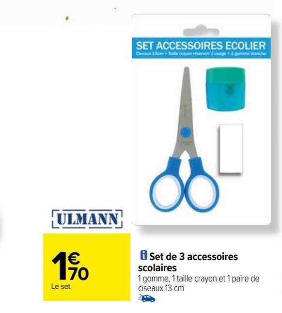 Promo Set De 3 Accessoires Scolaires Ulmann chez Carrefour - iCatalogue.fr