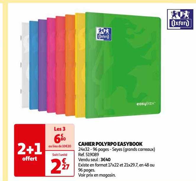 Promo Cahier Polypro Easybook Oxford chez Auchan - iCatalogue.fr