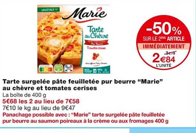 Promo Tarte Surgelée Pâte Feuilletée Pur Beurre "marie" Au Chèvre Et ...