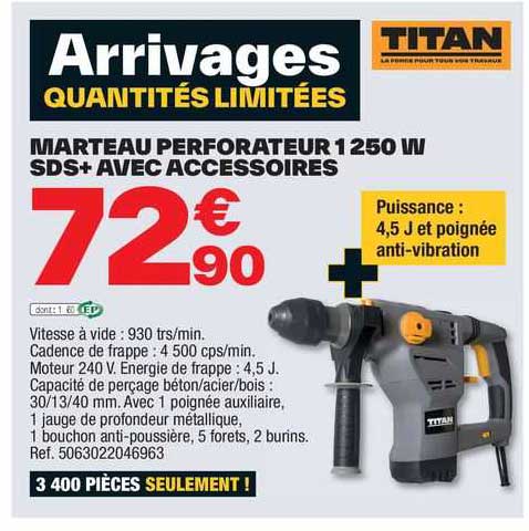 Promo Marteau Perforateur 1250 W Sds Avec Accessoires Titan Chez Brico Promo Marteau Perforateur 1250 W Sds Avec Accessoires Titan Chez Brico