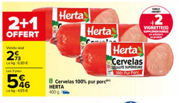 Promo Cervelas 100% Pur Porc Herta chez Carrefour - iCatalogue.fr Promo Cervelas 100% Pur Porc Herta chez Carrefour - iCatalogue.fr