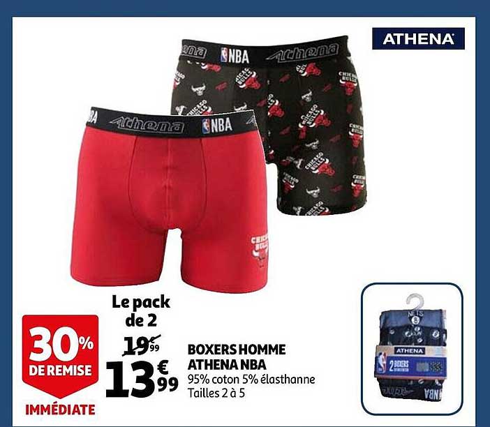 Promo Boxers Homme Athena Nba chez Auchan - iCatalogue.fr