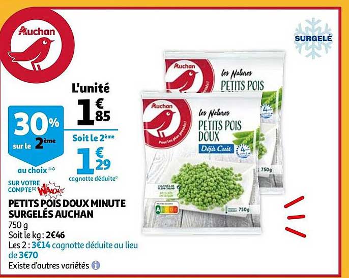 Promo Petit Pois Doux Minute Surgelés Auchan chez Auchan - iCatalogue.fr