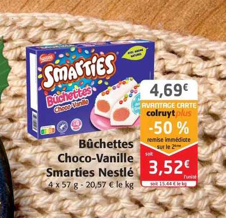 Promo Bûchettes Choco-vanille Smarties Nestlé chez Colruyt - iCatalogue.fr