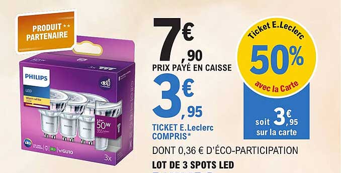 Promo Lot De 3 Spots Led Philips chez E.Leclerc - iCatalogue.fr