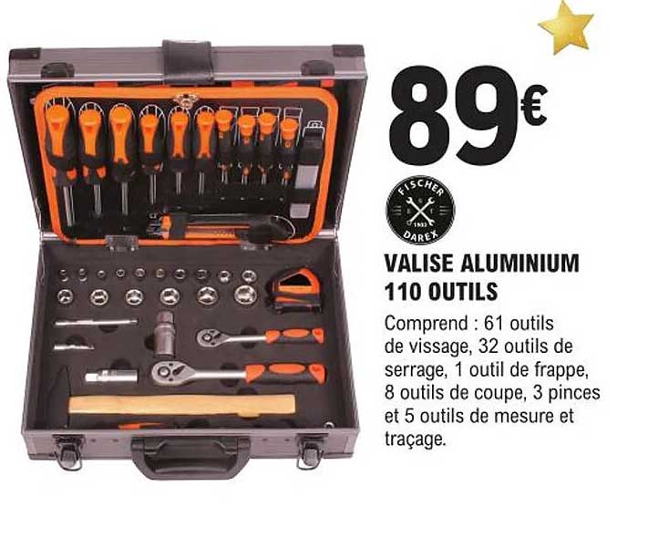 Promo Valise Aluminium 110 Outils chez E.Leclerc Brico - iCatalogue.fr