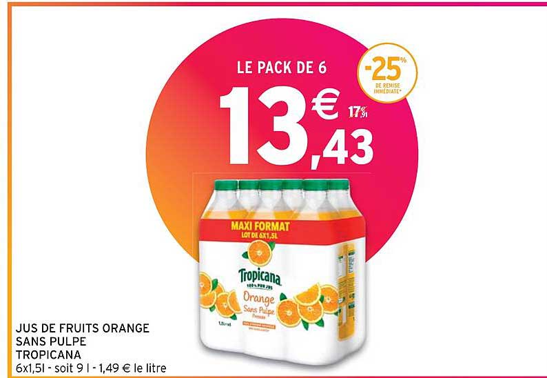 Promo Jus De Fruits Orange Sans Pulpe Tropicana chez Intermarché ...