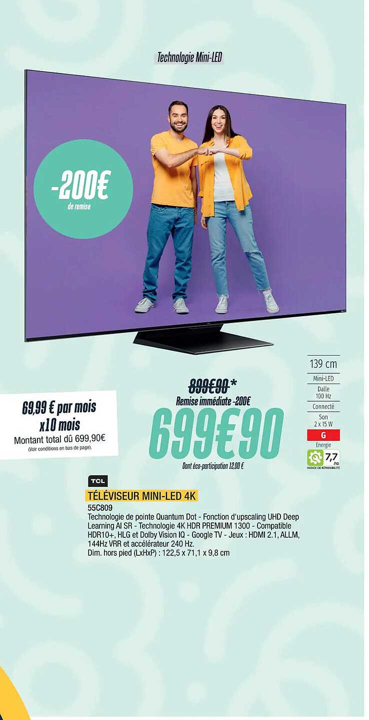 Promo Tcl Téléviseur Mini-led 4k chez Proxi confort - iCatalogue.fr