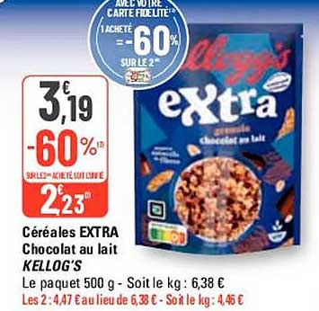 Promo Céréales Extra Chocolat Au Lait Kellogg's chez G20 - iCatalogue.fr
