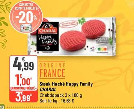 Promo Steak Haché Happy Family Charal chez G20 - iCatalogue.fr