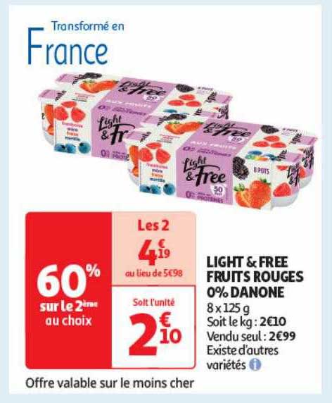 Promo Light & Free Fruits Rouges 0% Danone chez Auchan - iCatalogue.fr