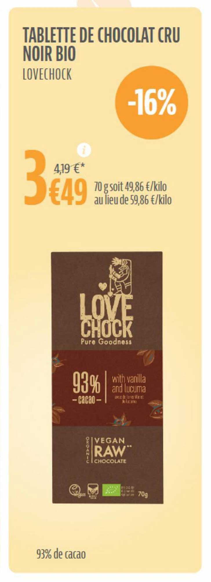 Promo Tablette De Chocolat Cru Noir Bio Lovechock chez La Vie claire ...