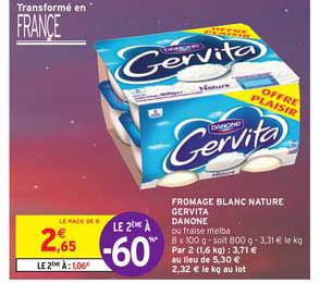 Promo Fromage Blanc Nature Gervita Danone Le 2ème à -68% chez ...