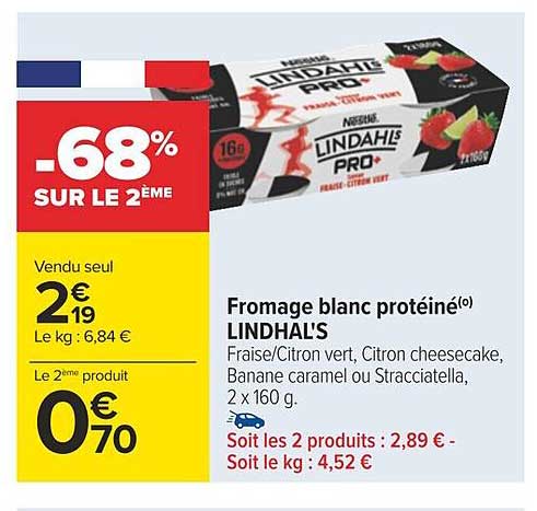 Promo Fromage Blanc Protéiné Lindhal's chez Carrefour - iCatalogue.fr