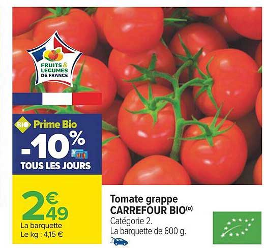 Promo Tomate Grappe Carrefour Bio chez Carrefour - iCatalogue.fr