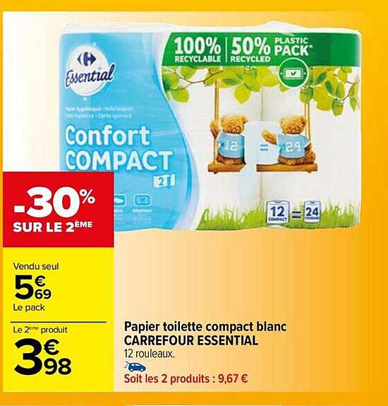 Promo Papier Toilette Compact Blanc Carrefour Essential chez Carrefour Market - iCatalogue.fr