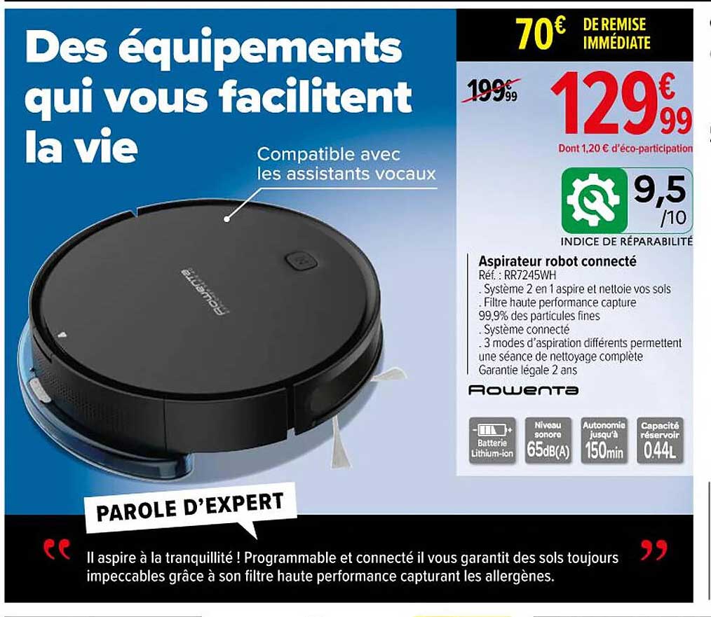 Promo Aspirateur Robot Connecté Rowenta chez Carrefour - iCatalogue.fr