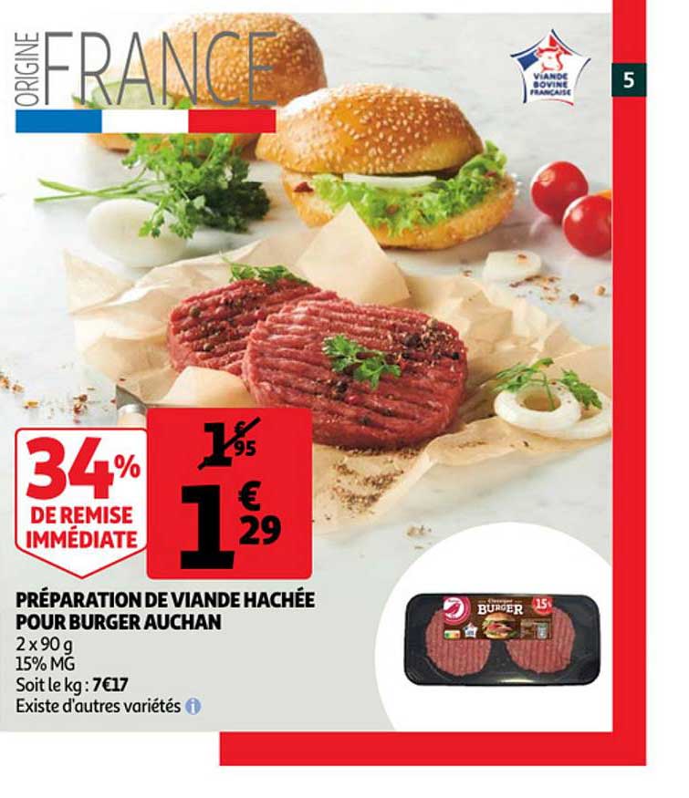 Offre Préparation De Viande Hachée Pour Burger Auchan chez Auchan