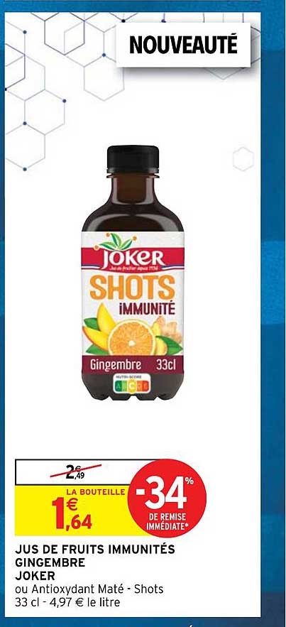 Offre Jus De Fruits Immunités Gingembre Joker chez Intermarche Express
