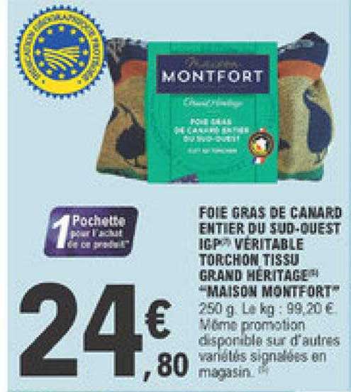 Promo Foie Gras De Canard Entier Du Sud-ouest Igp Véritable Torchon Tissu Grand Héritage "maison ...