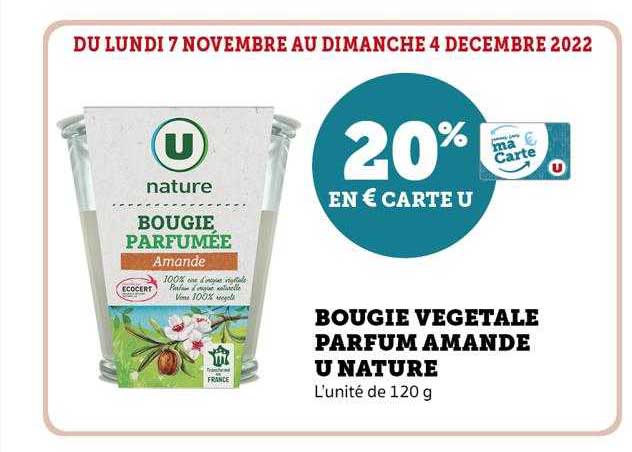 Promo Bougie Végétale Parfum Amande U Nature chez Hyper U - iCatalogue.fr