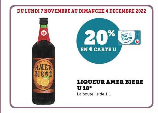 Promo Liqueur Amer Bière U 18° chez Hyper U - iCatalogue.fr