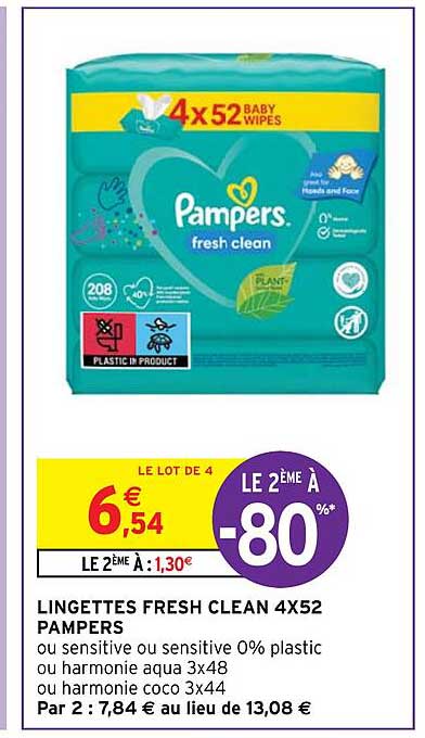 Promo Lingettes Fresh Clean 4 X 52 Pampers chez Intermarché - iCatalogue.fr
