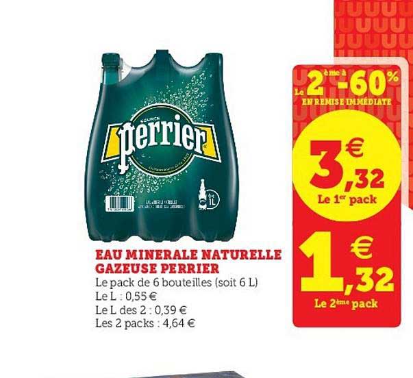 Promo Eau Minérale Naturelle Gazeuse Perrier chez Super U - iCatalogue.fr