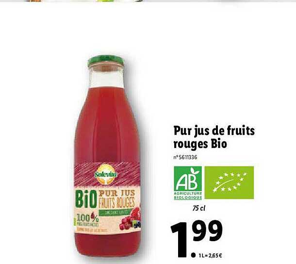 Promo Pur Jus De Fruits Rouges Bio Solevita chez Lidl - iCatalogue.fr