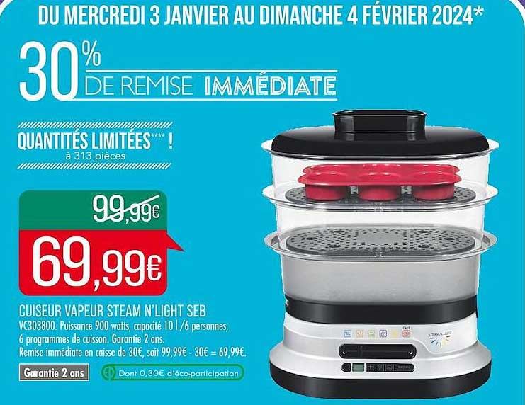 Promo Cuiseur Vapeur Steam N'light Seb chez Match - iCatalogue.fr