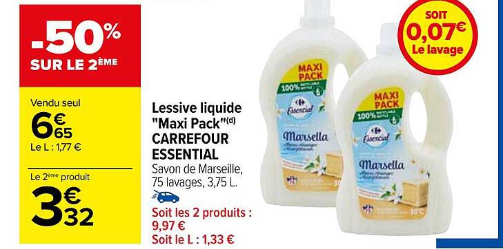 Promo Lessive Liquide "maxi Pack" Carrefour Essential chez Carrefour - iCatalogue.fr