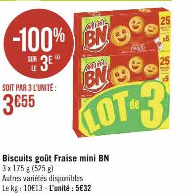 Offre Biscuits Goût Fraise Mini Bn chez Geant Casino