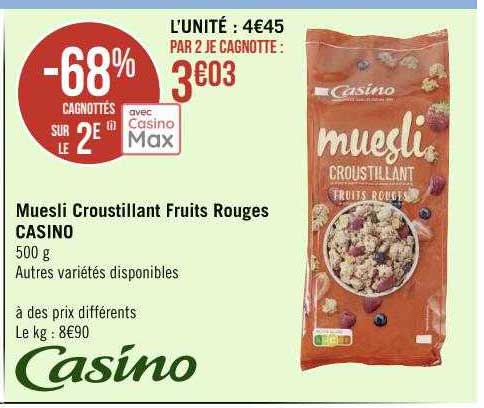 Promo Muesli Croustillant Fruits Rouges Casino chez Géant Casino ...