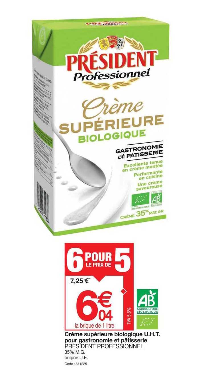 Promo Crème Supérieure Biologique U.h.t. Pour Gastronomie Et Pâtisserie ...
