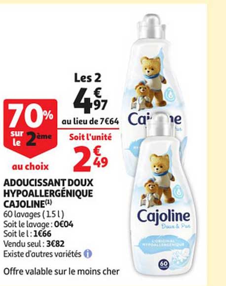 Promo Adoucissant Doux Hypoallergénique Cajoline chez Auchan ...