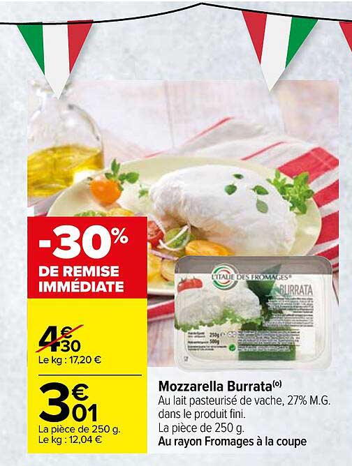 Promo Mozzarella Burrata chez Carrefour - iCatalogue.fr