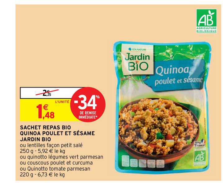 Offre Sachet Repas Bio Quinoa Poulet Et Sésame Jardin Bio chez ...