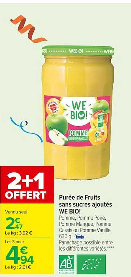 Promo Purée De Fruits Sans Sucres Ajoutés We Bio! 2+1 Offert chez ...