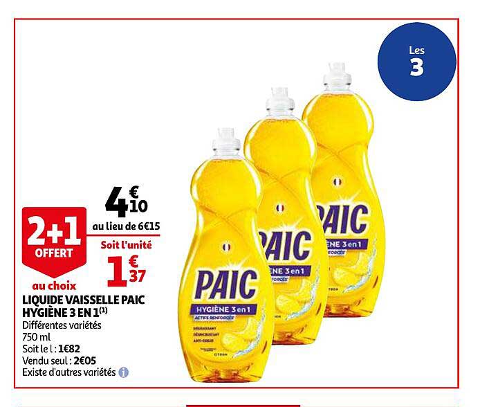 Promo Liquide Vaisselle Paic Hygiène 3 En 1 chez Auchan - iCatalogue.fr