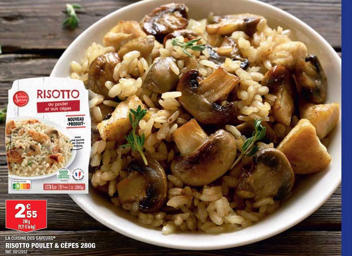 Promo Risotto Poulet & Cèpes 280 G La Cusine Des Saveurs chez Aldi ...