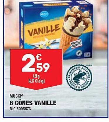 Promo 6 Cônes Vanille Mucci chez Aldi - iCatalogue.fr
