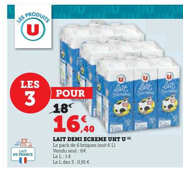 Promo Lait Demi écrémé Uht U chez Super U - iCatalogue.fr