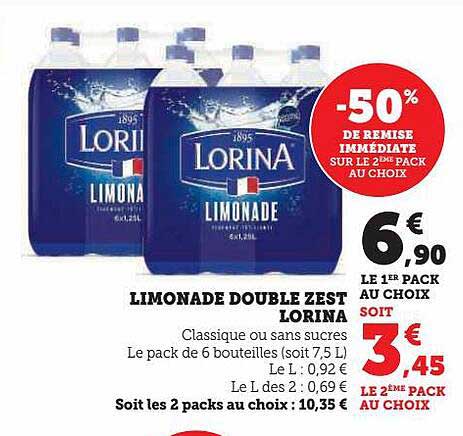 Promo Limonade Double Zest Lorina chez Hyper U - iCatalogue.fr