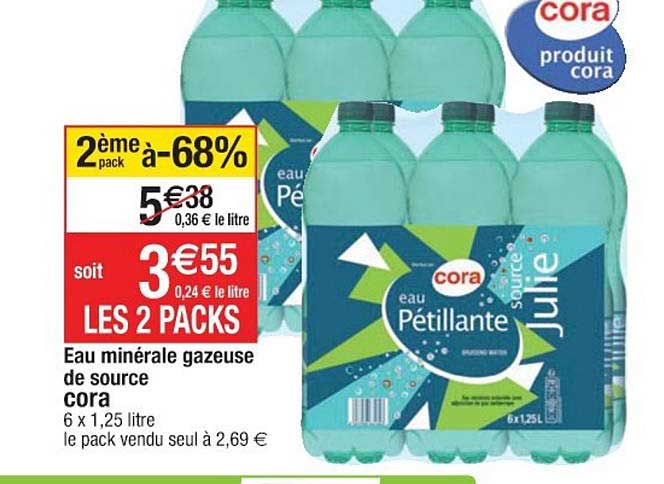 Offre Eau Minérale Gazeuse De Source Cora 2ème Pack à -68% chez Cora