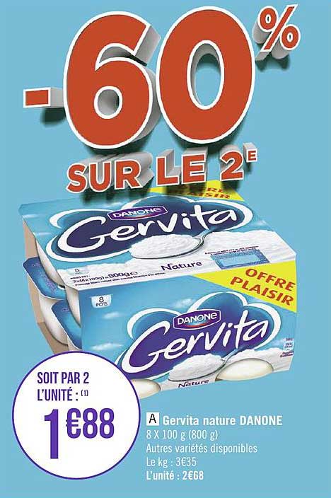 Promo Gervita Nature Danone -60% Sur Le 2e chez Géant Casino ...