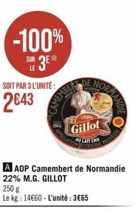 Promo Aop Camembert De Normandie 22% Mg Gillot chez Géant Casino ...