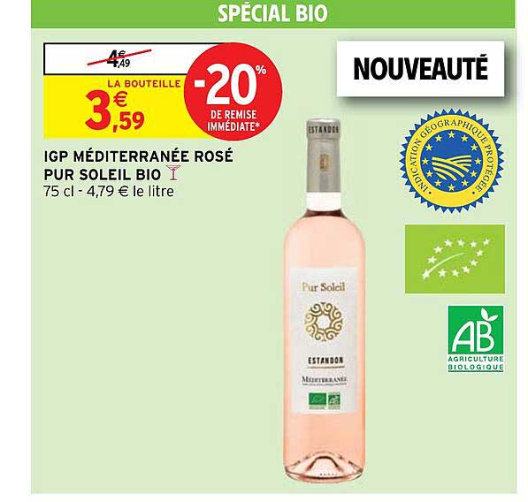 Promo Igp Méditerranée Rosé Pur Soleil Bio chez Intermarché Hyper ...