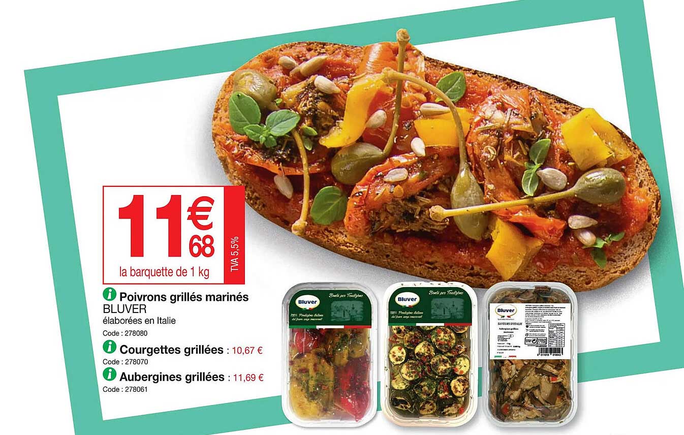 Promo Poivrons Grillés Marinés Bluver, Courgettes Grillées, Aubergines ...