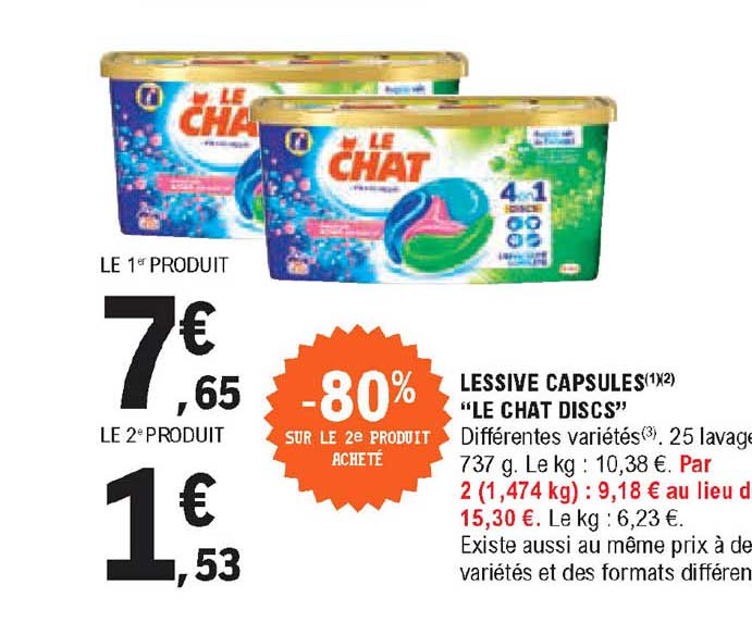 Offre Lessive Capsules "le Chat Discs" chez E Leclerc