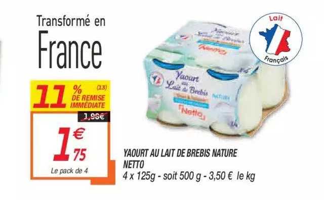 Promo Yaourt Au Lait De Brebis Nature Netto chez Netto - iCatalogue.fr